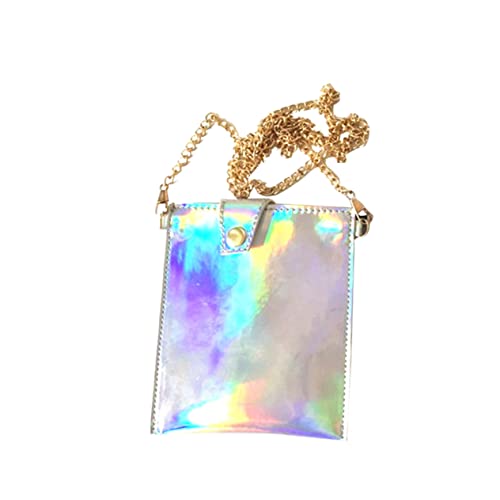 COLLBATH S - Cell Holographic with for Bag Size Hologram Clutch Pouch Girls Wallet Women Crossbody Cash Shoulder Phone Purse Leather Evening Handbag Chain Pu