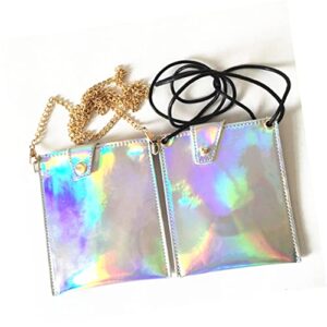 COLLBATH S - Cell Holographic with for Bag Size Hologram Clutch Pouch Girls Wallet Women Crossbody Cash Shoulder Phone Purse Leather Evening Handbag Chain Pu