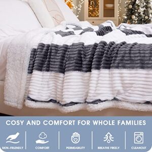 inhand Sherpa Throw Blanket, Soft Fleece Blanket Throw for Couch, Bed, Grey Plush Cozy Sherpa Warm Fuzzy Thick Flannel Blankets Twin with Stripe for Women, Men, Adults (60"X80")