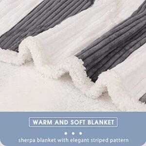 inhand Sherpa Throw Blanket, Soft Fleece Blanket Throw for Couch, Bed, Grey Plush Cozy Sherpa Warm Fuzzy Thick Flannel Blankets Twin with Stripe for Women, Men, Adults (60"X80")