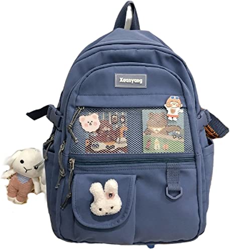 Large Backpack Women Students Carry On Backpack Hiking Backpack Outdoor Sports Rucksack Casual Daypack School Bag (Blue with rabbit)