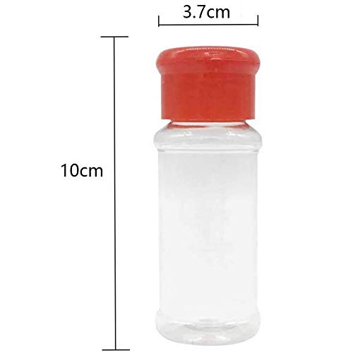 Misaso 50 Empty Plastic Spice Bottles for Storing Barbecue Seasoning Salt Pepper Etc. 100Ml / 3.3Oz, Red