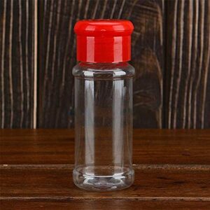 Misaso 50 Empty Plastic Spice Bottles for Storing Barbecue Seasoning Salt Pepper Etc. 100Ml / 3.3Oz, Red