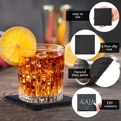 36 Pieces Slate Coasters Bulk, 4 x 4 Inch Square Stone Coasters Black Cup Coasters Set Handmade Drink Coasters Bar Coasters with Anti Scratch Bottom for Kitchen Coffee Table Home