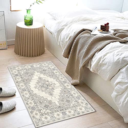 GEVES Grey Oriental Rug 2x3 Boho Entryway Rugs for Bedroom Kitchen Bathroom Decor Doormat Washable Indoor Use Non-Slip Rubber Backing