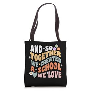 home school we love groovy homeschool teacher mom kids 2 tote bag