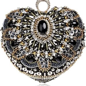 Purses & Totes, Evening Clutches & Crossbody Bags Evening Clutch Bags Beads Clutch Heart Shape Black Autumn Women Crystal Rhinestone Bag Formal Dress Handbags