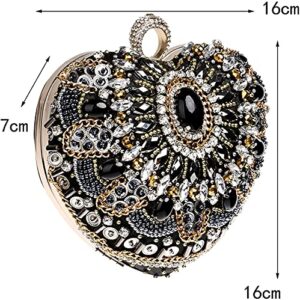 Purses & Totes, Evening Clutches & Crossbody Bags Evening Clutch Bags Beads Clutch Heart Shape Black Autumn Women Crystal Rhinestone Bag Formal Dress Handbags