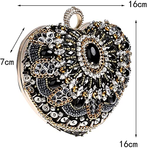 Purses & Totes, Evening Clutches & Crossbody Bags Evening Clutch Bags Beads Clutch Heart Shape Black Autumn Women Crystal Rhinestone Bag Formal Dress Handbags