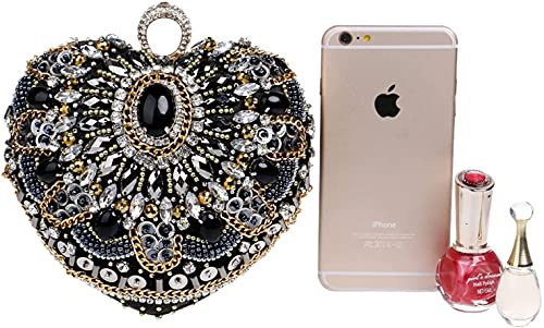 Purses & Totes, Evening Clutches & Crossbody Bags Evening Clutch Bags Beads Clutch Heart Shape Black Autumn Women Crystal Rhinestone Bag Formal Dress Handbags