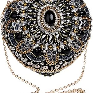 Purses & Totes, Evening Clutches & Crossbody Bags Evening Clutch Bags Beads Clutch Heart Shape Black Autumn Women Crystal Rhinestone Bag Formal Dress Handbags