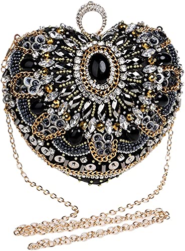 Purses & Totes, Evening Clutches & Crossbody Bags Evening Clutch Bags Beads Clutch Heart Shape Black Autumn Women Crystal Rhinestone Bag Formal Dress Handbags