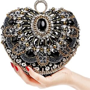 Purses & Totes, Evening Clutches & Crossbody Bags Evening Clutch Bags Beads Clutch Heart Shape Black Autumn Women Crystal Rhinestone Bag Formal Dress Handbags