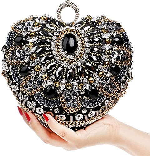 Purses & Totes, Evening Clutches & Crossbody Bags Evening Clutch Bags Beads Clutch Heart Shape Black Autumn Women Crystal Rhinestone Bag Formal Dress Handbags