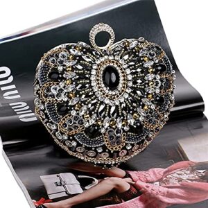 Purses & Totes, Evening Clutches & Crossbody Bags Evening Clutch Bags Beads Clutch Heart Shape Black Autumn Women Crystal Rhinestone Bag Formal Dress Handbags