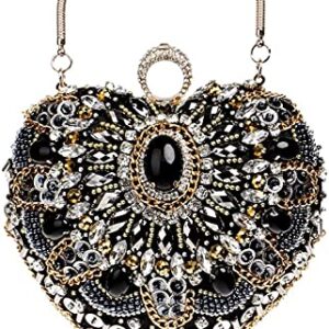 Purses & Totes, Evening Clutches & Crossbody Bags Evening Clutch Bags Beads Clutch Heart Shape Black Autumn Women Crystal Rhinestone Bag Formal Dress Handbags