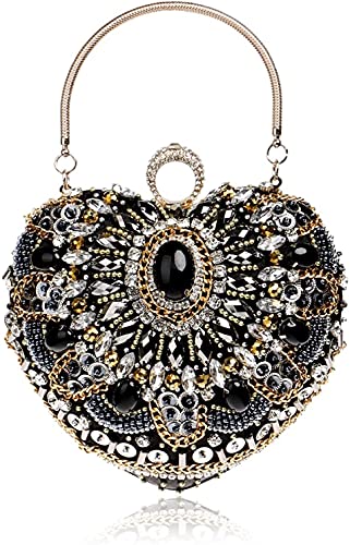 Purses & Totes, Evening Clutches & Crossbody Bags Evening Clutch Bags Beads Clutch Heart Shape Black Autumn Women Crystal Rhinestone Bag Formal Dress Handbags