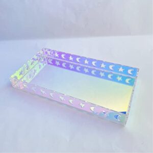 Lemonadeus Acrylic Tray Iridescent Makeup Tray Acrylic Bathroom Tray Lucite Tray Holographic Decor Tray Rainbow Tray (Moon Star)