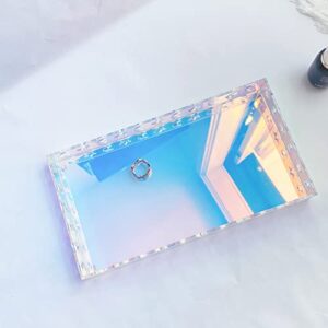 Lemonadeus Acrylic Tray Iridescent Makeup Tray Acrylic Bathroom Tray Lucite Tray Holographic Decor Tray Rainbow Tray (Moon Star)