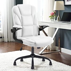 seatzone home office desk chair, high back ergonomic managerial executive chairs, swivel adjustable computer chair, headrest and lumbar support desk chairs with wheels and armrest, white