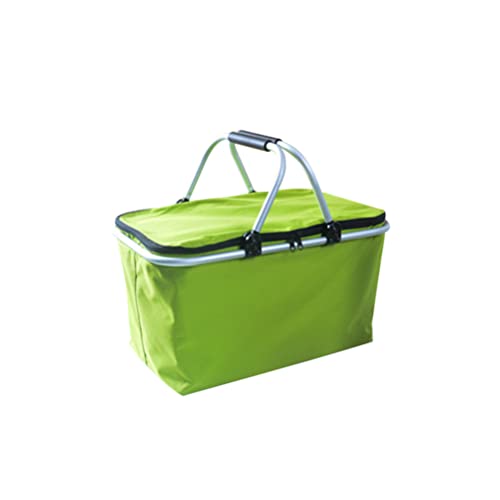 Cabilock Folding Picnic Basket Grocery Basket Laundry Basket Large Market Baske Collapsible Portable Lunch Bags for Picnic Camping Family 48 x 28 x 24 cm (Green)