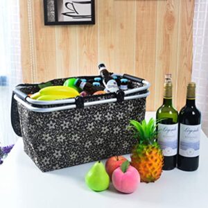 Cabilock Folding Picnic Basket Grocery Basket Laundry Basket Large Market Baske Collapsible Portable Lunch Bags for Picnic Camping Family 48 x 28 x 24 cm (Green)