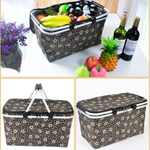 Cabilock Folding Picnic Basket Grocery Basket Laundry Basket Large Market Baske Collapsible Portable Lunch Bags for Picnic Camping Family 48 x 28 x 24 cm (Green)