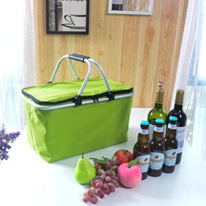 Cabilock Folding Picnic Basket Grocery Basket Laundry Basket Large Market Baske Collapsible Portable Lunch Bags for Picnic Camping Family 48 x 28 x 24 cm (Green)