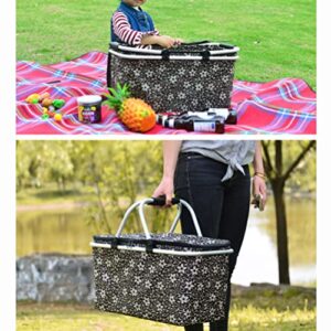 Cabilock Folding Picnic Basket Grocery Basket Laundry Basket Large Market Baske Collapsible Portable Lunch Bags for Picnic Camping Family 48 x 28 x 24 cm (Green)