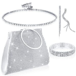 4 pcs women wristlet rhinestone evening clutch bag rhinestone bridal wedding choker bracelet dangle earring bride and bridesmaid handbag elegant bling glitter purse