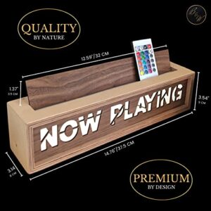 Bertram & Wooster Now Playing Vinyl Record Stand - Natural American Walnut Display | Handcrafted | Holds Vinyl, DVDs, CDs | Wall Mount | Record Player Turntable Accessories | Now Playing Record Holder