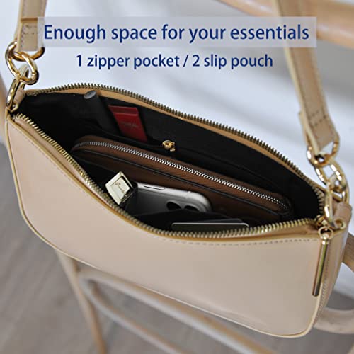 HOXIS Glossy Faux Patent Leather Women Shoulder Bag Shiny Clutch Crossbody Bag 90s Purse (Nude)