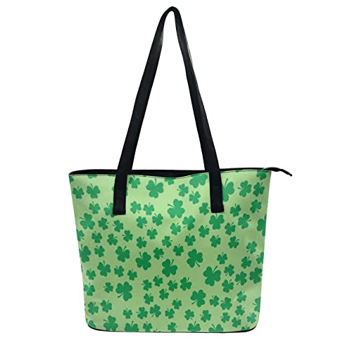 Women's Large Capacity Work Tote Bags Leather Big Purses And Handbags Ladies Waterproof Big Shoulder Commuter Bag Compatible with St Patricks Day Green Shamrock Clover Leaf Grass