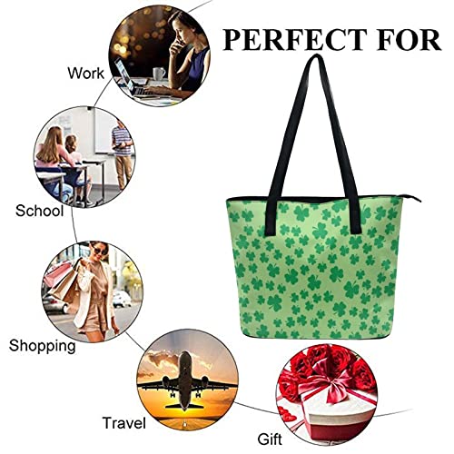 Women's Large Capacity Work Tote Bags Leather Big Purses And Handbags Ladies Waterproof Big Shoulder Commuter Bag Compatible with St Patricks Day Green Shamrock Clover Leaf Grass