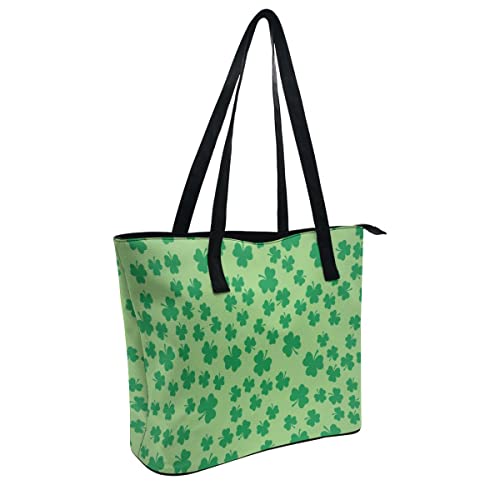 Women's Large Capacity Work Tote Bags Leather Big Purses And Handbags Ladies Waterproof Big Shoulder Commuter Bag Compatible with St Patricks Day Green Shamrock Clover Leaf Grass