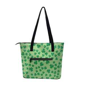 Women's Large Capacity Work Tote Bags Leather Big Purses And Handbags Ladies Waterproof Big Shoulder Commuter Bag Compatible with St Patricks Day Green Shamrock Clover Leaf Grass