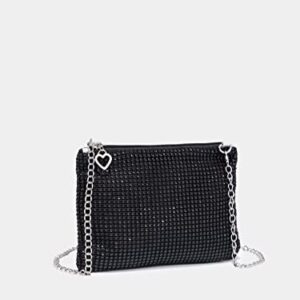 GORGLITTER Women's Rhinestone Clutch Purse Heart Chain Evening Bag Glitter Purse Handbag Black One Size