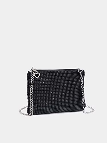 GORGLITTER Women's Rhinestone Clutch Purse Heart Chain Evening Bag Glitter Purse Handbag Black One Size