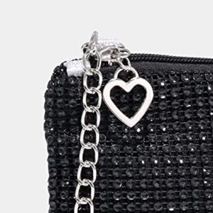 GORGLITTER Women's Rhinestone Clutch Purse Heart Chain Evening Bag Glitter Purse Handbag Black One Size