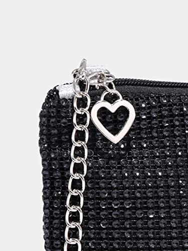 GORGLITTER Women's Rhinestone Clutch Purse Heart Chain Evening Bag Glitter Purse Handbag Black One Size