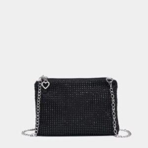 GORGLITTER Women's Rhinestone Clutch Purse Heart Chain Evening Bag Glitter Purse Handbag Black One Size