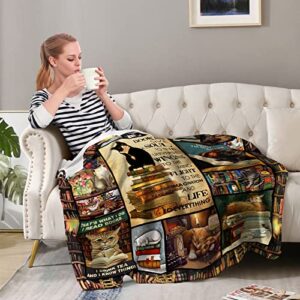 Cat Gifts Book Lovers Blanket - Cats and Books Blanket Kitten Print Throw Blankets for Women Girls, Soft Flannel Fleece with Black Cat Reading Blanket Gifts for Kids Teen Adults Reader 60" x 50"