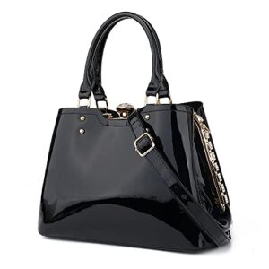 style strategy black purses patent leather satchel handbags for women top handle with kiss lock shoulder bags crossbody for women