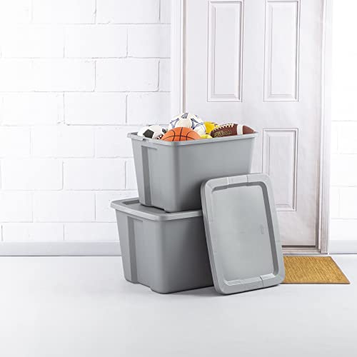 18 Gallon Plastic Storage Tote Box,Storage Bin Tote Organizing Container With Durable Lid, Stackable and Nestable Snap Lid Plastic Storage Bin,Gray,Set of 8