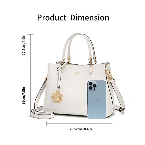 Top-Handle Handbag Leather Stitching Purse Crossbody Bag Tote Satchel Shoulder Bags for Women Girls Ladies(White)