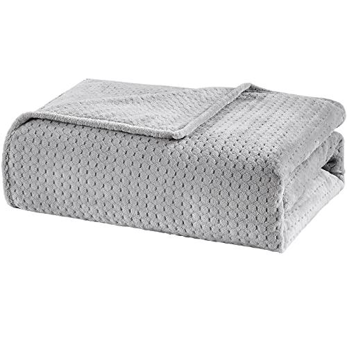 Mocaletto Waffle Textured Extra Large Fleece Blanket,300GSM Jacquard Pattern Breathable Decorative Blanket for Couch Sofa Bed,Super Cozy and Comfy for All Seasons(Light Grey,50 * 60inch)