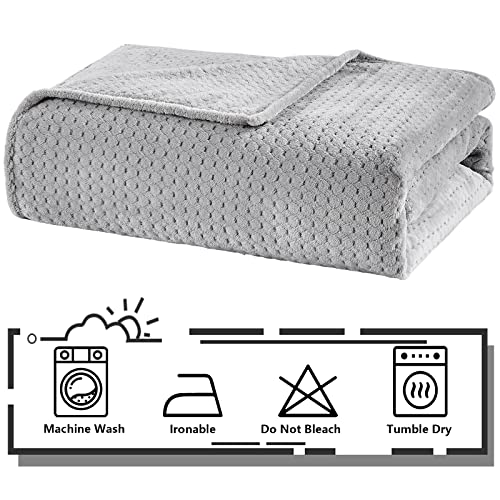 Mocaletto Waffle Textured Extra Large Fleece Blanket,300GSM Jacquard Pattern Breathable Decorative Blanket for Couch Sofa Bed,Super Cozy and Comfy for All Seasons(Light Grey,50 * 60inch)