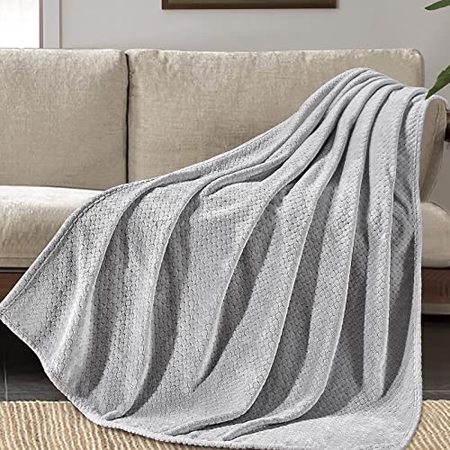 Mocaletto Waffle Textured Extra Large Fleece Blanket,300GSM Jacquard Pattern Breathable Decorative Blanket for Couch Sofa Bed,Super Cozy and Comfy for All Seasons(Light Grey,50 * 60inch)