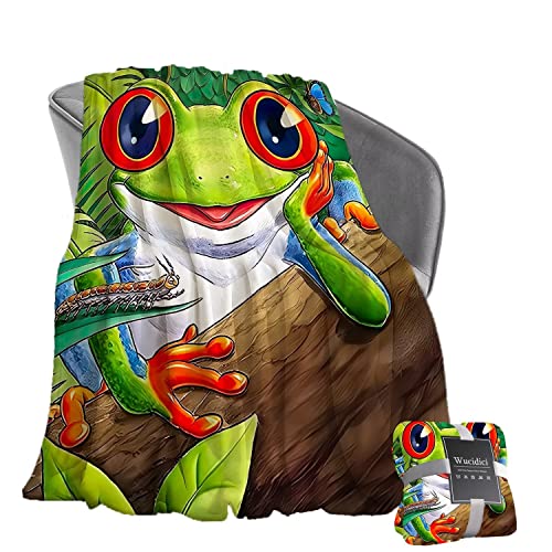 Wucidici Green Frog Throw Blanket Lightweight Cartoon Animal Blanket Soft Cozy Fleece Throw for Couch Sofa Bed Girl Women Gift(50" x 60")