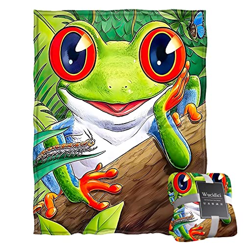 Wucidici Green Frog Throw Blanket Lightweight Cartoon Animal Blanket Soft Cozy Fleece Throw for Couch Sofa Bed Girl Women Gift(50" x 60")